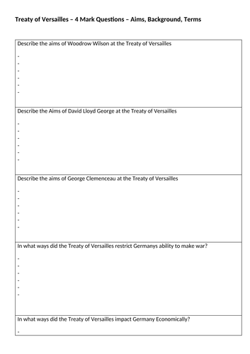 Treaty of Versailles Revision IGCSE | Teaching Resources
