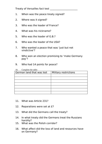 Treaty of Versailles Revision IGCSE | Teaching Resources