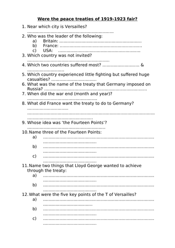 Treaty of Versailles Revision IGCSE | Teaching Resources