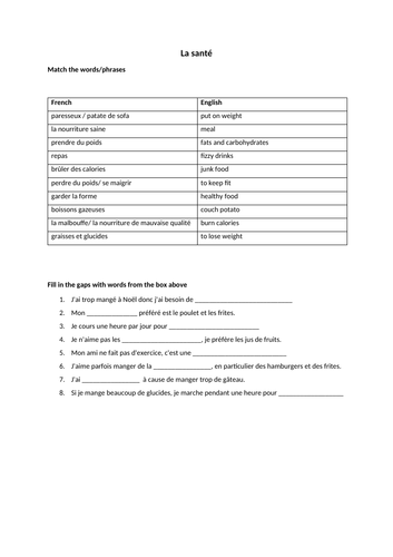French GCSE - Health | Teaching Resources