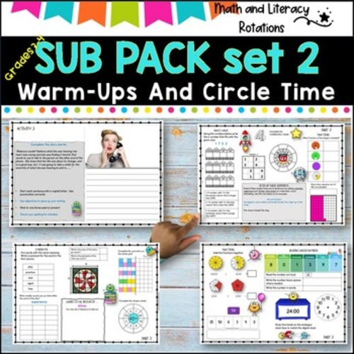 Emergency SUB PACK/PLANS- NO PREP -Literacy and Number -Grades 3-4 SET ...