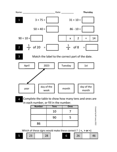 Example from Morning Work pack for Key Stage 1 - Year 2 - Thursday ...