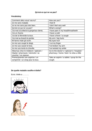French GCSE - Body parts/ illness | Teaching Resources