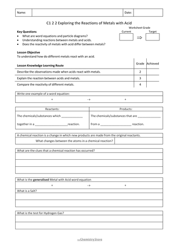 KS3 Chemistry AQA C1 2 2 Exploring the Reactions of Metals with Acid Lesson Bundle | Teaching ...