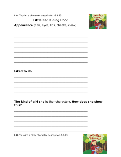 KS1 Character Description Little Red Riding Hood | Teaching Resources