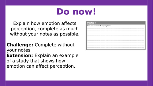 AQA GCSE Psychology: Factors affecting Perception: Motivation. (Lesson ...