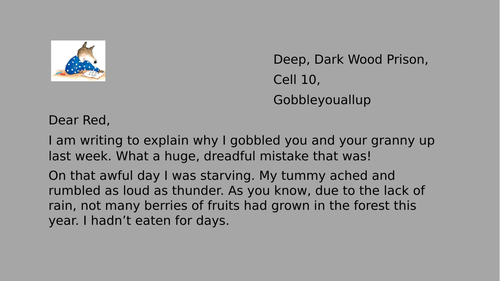 KS1 Writing an Apology Letter from the Wolf to Little Red Riding Hood ...