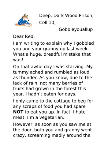 KS1 Writing an Apology Letter from the Wolf to Little Red Riding Hood ...