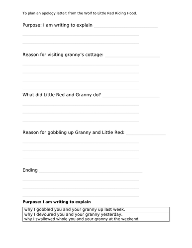 KS1 Writing an Apology Letter from the Wolf to Little Red Riding Hood ...