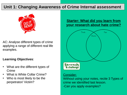 Criminology Unit 1 LO1 Lesson Resources and Workpack | Teaching Resources