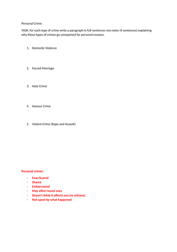 Criminology Unit 1 LO1 Lesson Resources and Workpack | Teaching Resources