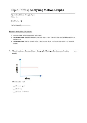 AQA GCSE Physics: Analysing Motion Graphs - Self-Assessment Questions ...