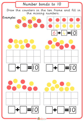 Number Bonds to 10 Ten Frame Worksheets | Teaching Resources