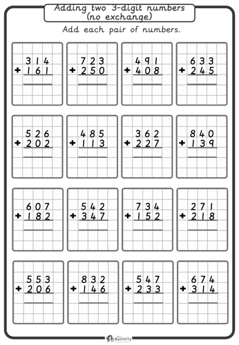 Adding 2 Three Digit Numbers Worksheet | Teaching Resources