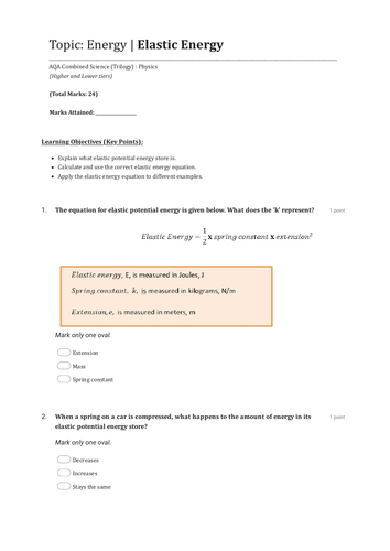 AQA GCSE Physics: Elastic Energy - Revision Questions & Answers [2023 ...