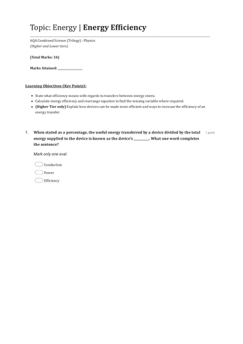 AQA GCSE Physics: Energy Efficiency - Revision Questions & Answers ... AQA GCSE Physics: Energy Efficiency - Revision Questions & Answers ...