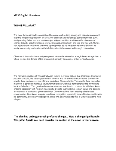 Things Fall Apart - ENGLISH LITERATURE iGCSE - revision sheet ...