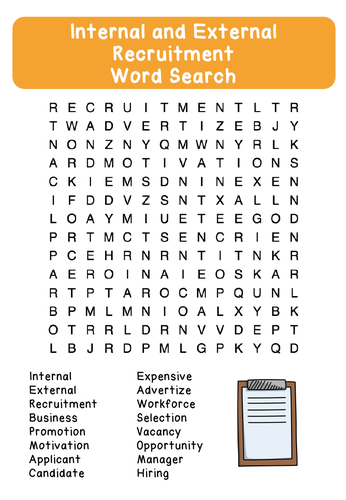 Internal and External Recruitment - Word Search | Teaching Resources