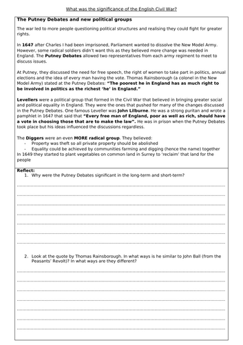 Power and the People English Civil War | Teaching Resources