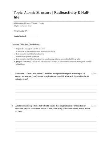 AQA GCSE Physics: Half-Life Graphs - Revision Questions & Answers [2023 ...