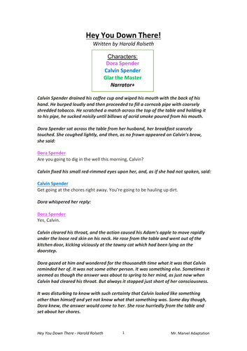 Hey You Down There Script | Teaching Resources