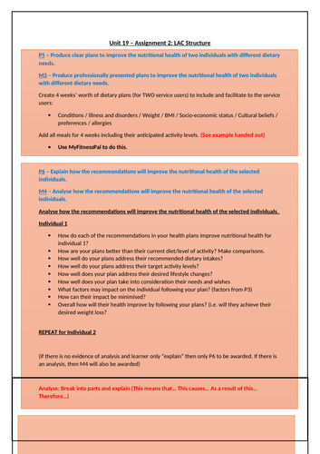 BTEC L3 Health and Social Care - Unit 19: Nutritional Health (Learning ...
