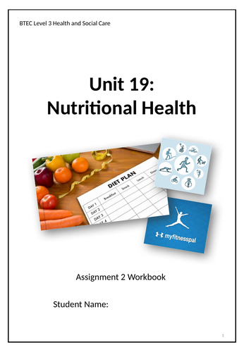 BTEC L3 Health and Social Care - Unit 19: Nutritional Health (Learning ...