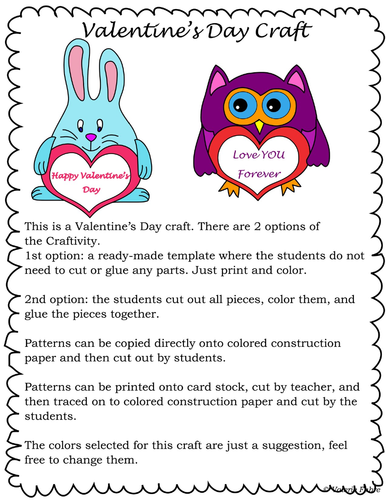Valentine's Day Owl & Bunny Craftivity | Owl Always Love You Craft ...
