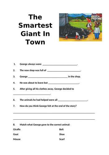 The Smartest Giant in Town Reading Comprehension | Teaching Resources