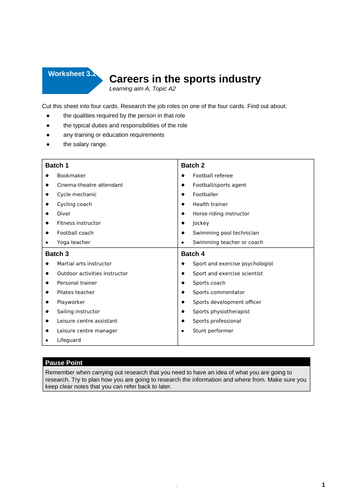 BTEC Sport Unit 3 Professional Development in the Sports Industry ...