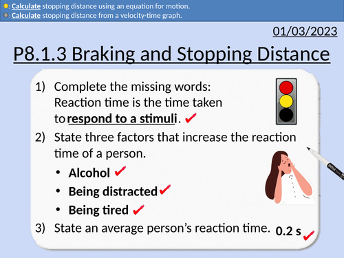 GCSE Physics: Braking and Stopping Distances | Teaching Resources