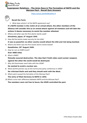 The Arms Race, NATO and the Warsaw Pact - Editable Worksheets ...
