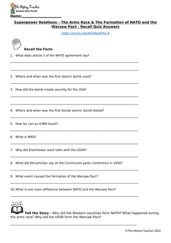 The Arms Race, NATO and the Warsaw Pact - Editable Worksheets ...