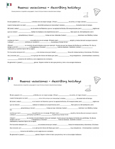 Buenas vacaciones - preterite and imperfect practice | Teaching Resources