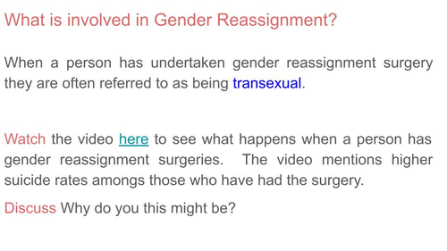 Gender Reassignment Tutorial PSHE | Teaching Resources