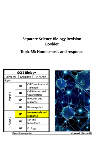 AQA B5 Homeostasis and response revision booklet | Teaching Resources AQA B5 Homeostasis and response revision booklet | Teaching Resources
