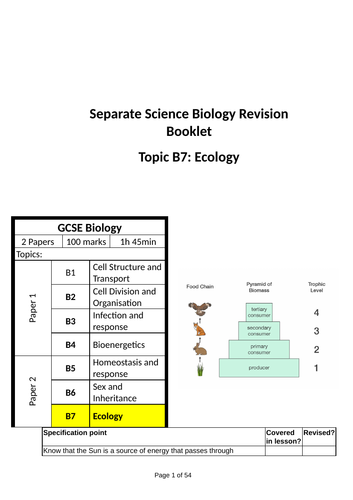 AQA B7 Ecology revision booklet | Teaching Resources