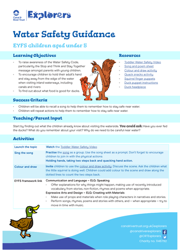 Toddler Water Safety - Guidance Notes | Teaching Resources