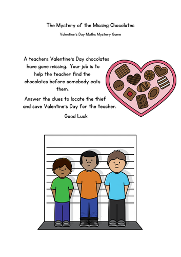 Valentine's Day Maths Mystery Game- Who stole the Box of Chocolates ...