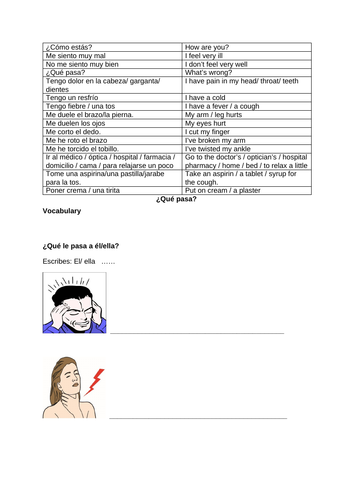 Spanish GCSE - body parts/ illness | Teaching Resources