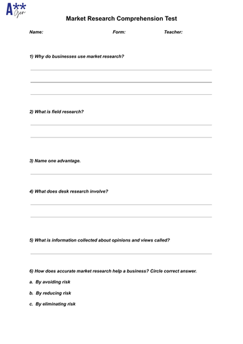 Edexcel Business GCSE | Market Research Test | Teaching Resources
