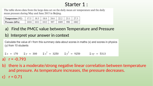 Edexcel A level statistics: 2. PMCC and SRCC with hypothesis testing ...