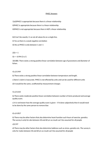 Edexcel A level statistics: PMCC and SRCC with hypothesis testing with ...