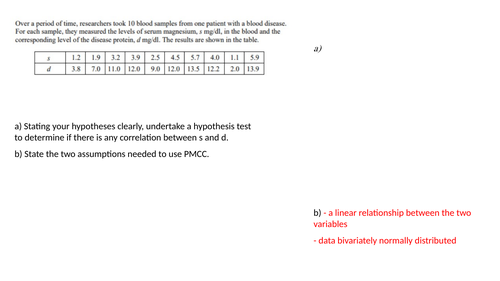 Edexcel A level statistics: 2. PMCC and SRCC with hypothesis testing ...