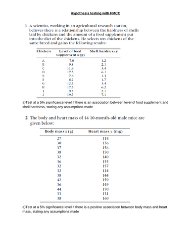 Edexcel A level statistics: 2. PMCC and SRCC with hypothesis testing ...