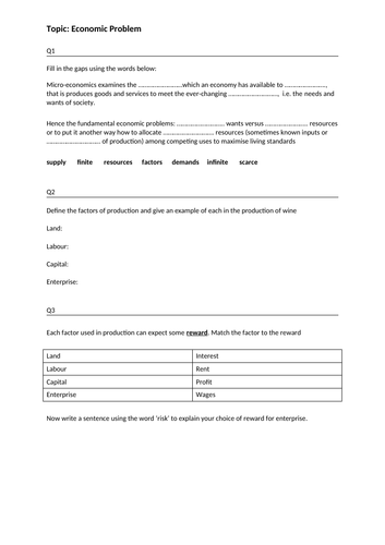 Basic Economic Problems | Teaching Resources