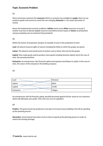 Basic Economic Problems | Teaching Resources