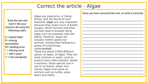 Algae mini text -correcting and editing | Teaching Resources