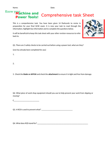 KS3/GCSE DT Cover Work /Cover Lesson - Machine and Power Tools ...