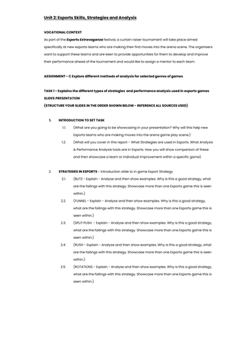 * Unit 2: Esports Skills, Strategies and Analysis - LA C & LA D ...